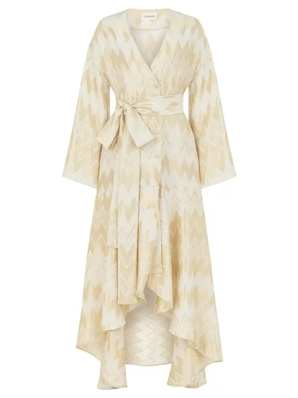 LILAMIE Madrid V-neck Belted Resort Dress - Gold