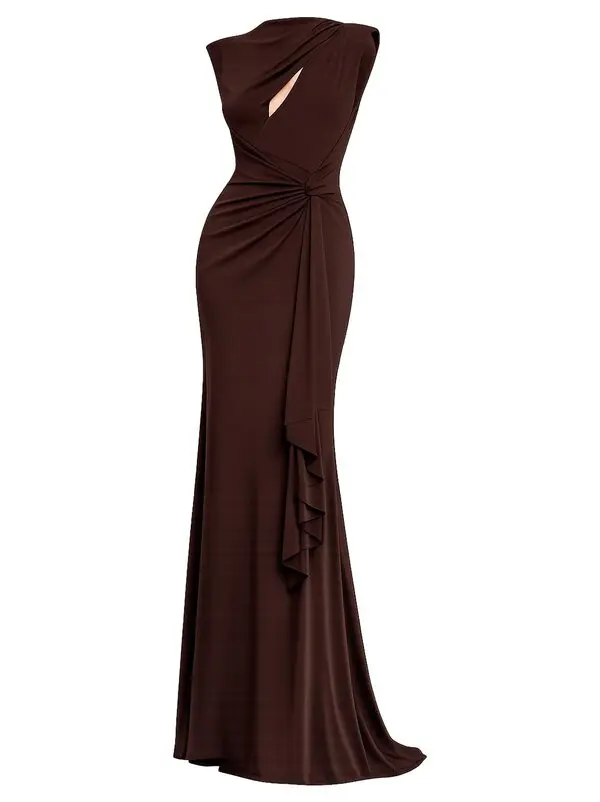 TANTRA SPAIN SL Draped Long Dress With Slit And Bow - Brown