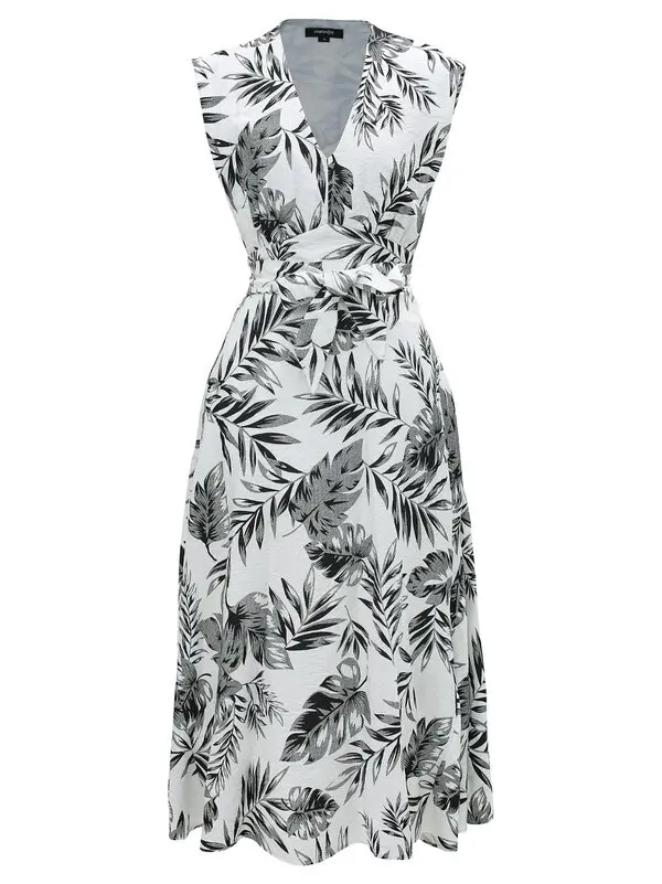 SMART AND JOY Tropical Print Sleeveless Midi Dress - Black