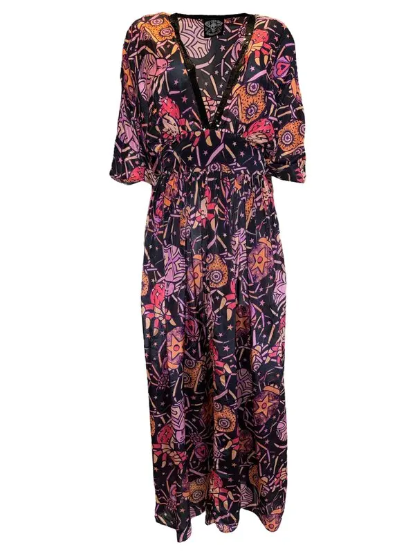 ANY OLD IRON Spiders From Mars Kaftan Dress - Orange/black/pink