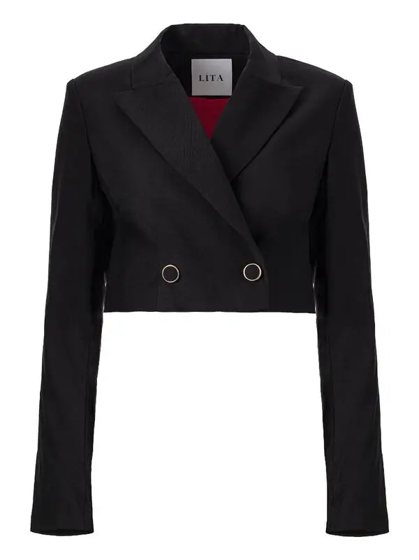 LITA COUTURE Cropped Wool Blazer - Black