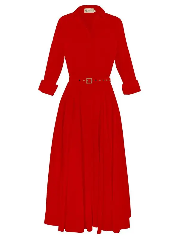 ALINA CERNATESCU Vera Viscose Midi Shirt Dress With Textile Belt - Red