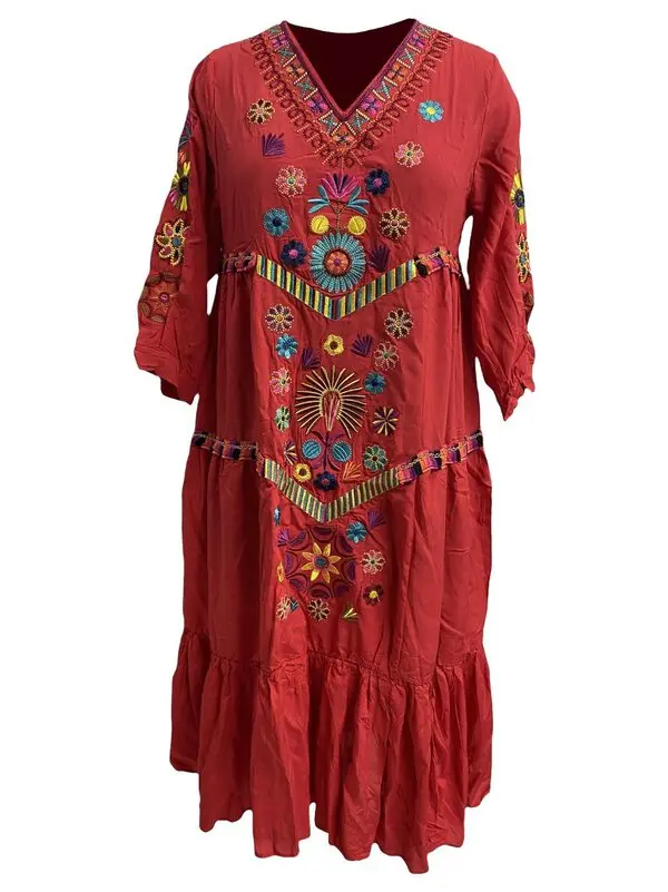 ZASTASTUDIO Embroidered V-neck Dress - Red