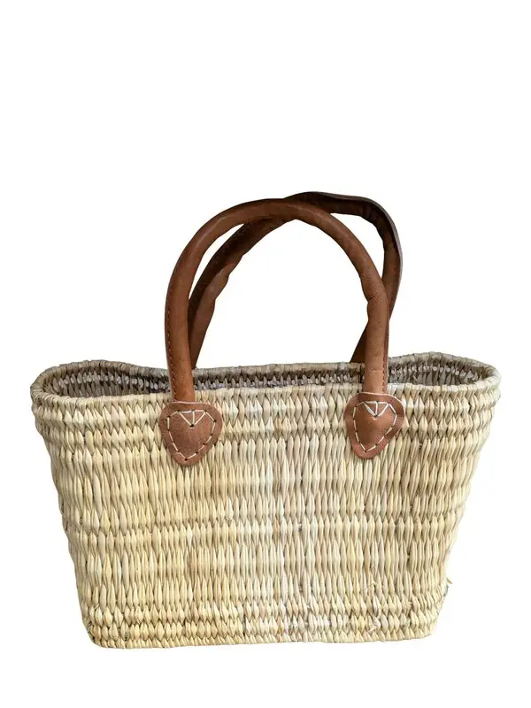 BERBER LEATHER Small Basket Tote Bag - Black