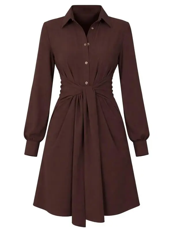 GIRL IN MIND Mira Tie Mini Shirt Dress - Brown