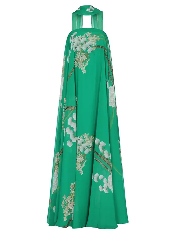 AGUACLARA Printed Strapless Maxi Dress With Scarf - Green