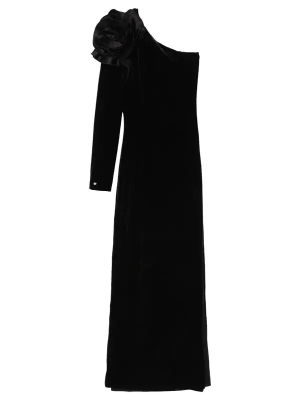 NISSA Floral-appliqué Taffeta Midi Dress - Black