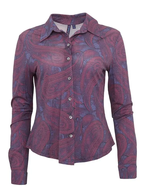 LORDS OF HARLECH Merino Wool Jersey Button-down Shirt - Purple
