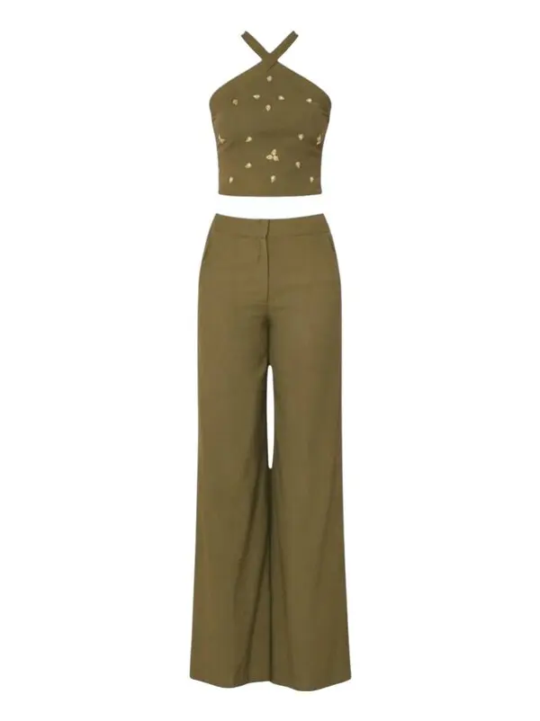 SUN CULTURE Halter Neck Top With Trousers Set - Green