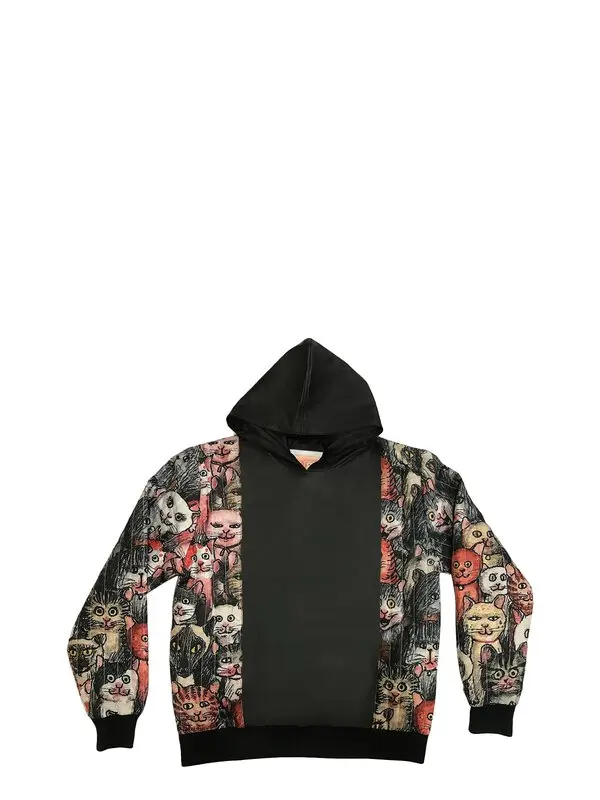 ZASTASTUDIO Printed Cotton & Leather Hybrid Hoodie - Black/red