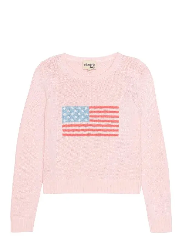 ELLSWORTH + IVEY Autumn Crewneck Sweater With American Flag - Pink