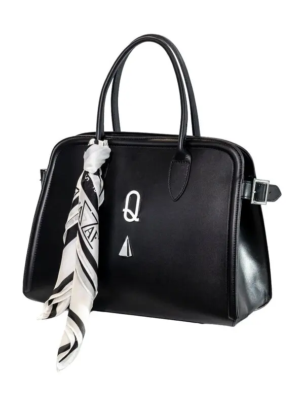 VAZAF Smooth Leather Tote Bag With Scarf - Black