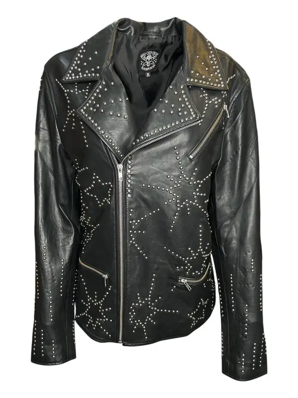 ANY OLD IRON Starburst Leather Moto Jacket - Black/silver