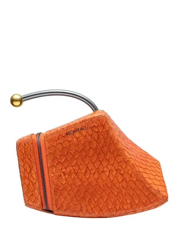 RIVERPEACE.CO Lophius Fish Leather Clutch Bag With Silver-tone Top Handle - Orange