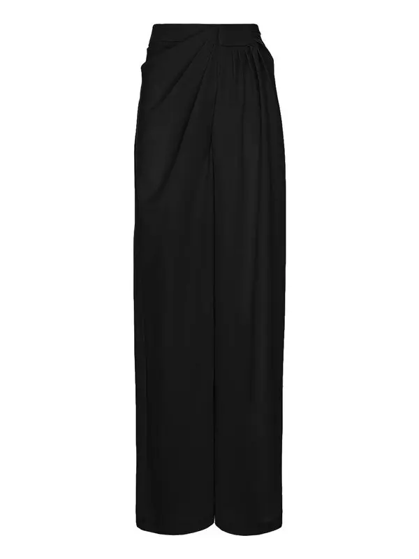 BLUZAT Wide Leg Trousers With Draping - Black