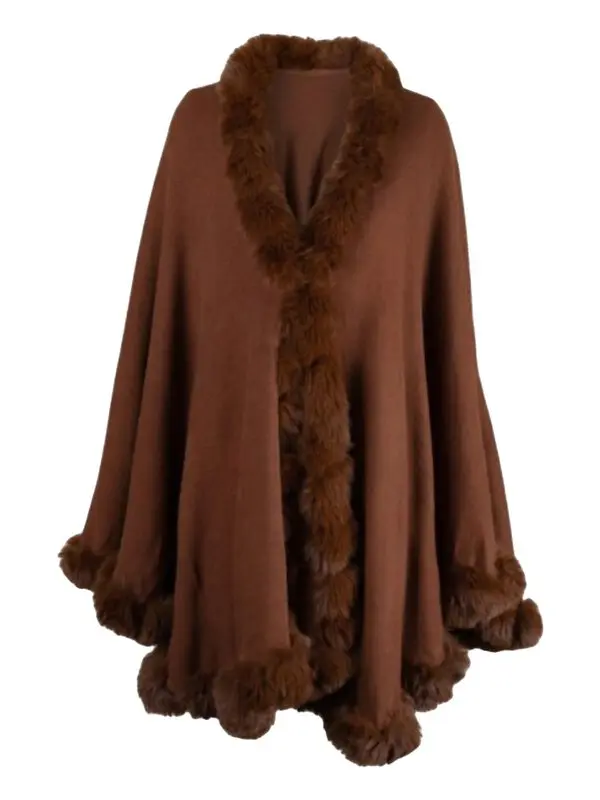 Saachi Faux Fur Trimmed Cape - Brown
