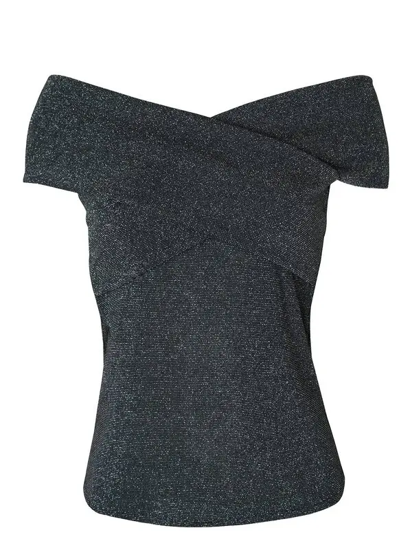 2KSTYLE Kiki Off-the-shoulder Lurex Top - Grey