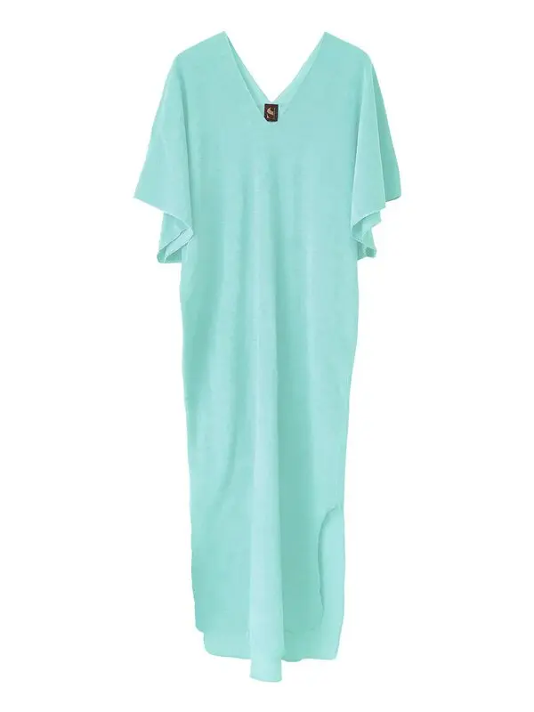 SPEEZYS Kaftan Sustainable Cotton Terry With V-neck And Butterfly Sleeves - Blue