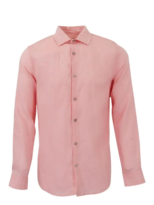 LORDS OF HARLECH Lionel Linen Button Down Shirt Fresh - Pink