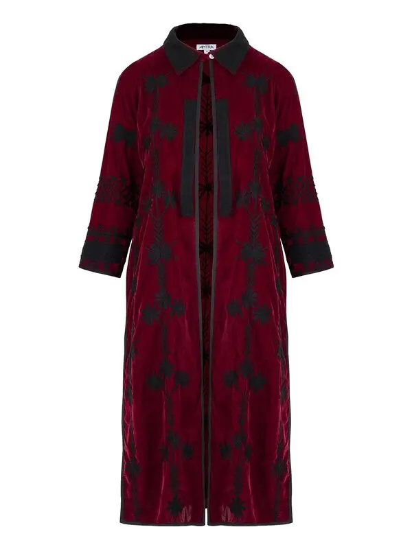 ANTRA DESIGNS Silk Velvet Embroidered Coat - Red