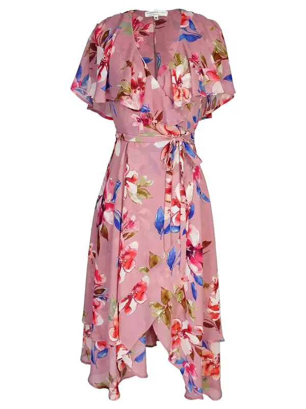 JENNAFER GRACE Lanie Flutter Wrap Midi Dress - Pink
