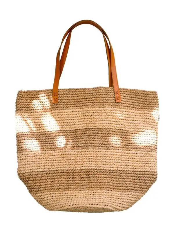 Pink Haley Esther Striped Raffia Tote - White