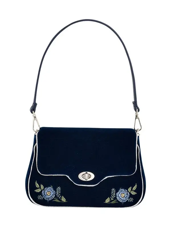 FABLE ENGLAND Embroidered Clutch With Detachable Chain - Blue