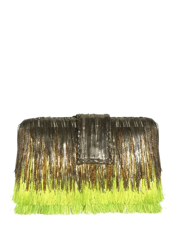 SIMITRI Ombre Tassel Clutch - Silver/gold/green