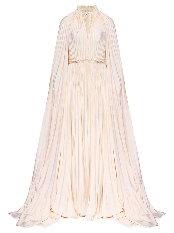 VASILIKI ATELIER Zaria Plisse Cape Gown - Orange/white