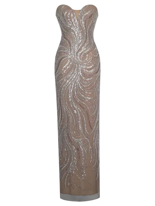 MISS CIRCLE NEW YORK Sequin Beaded Sweetheart Maxi Dress - Orange