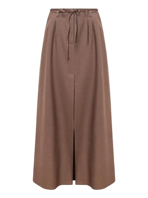 MANDRAGORA Long Wool Skirt With Slit - Brown