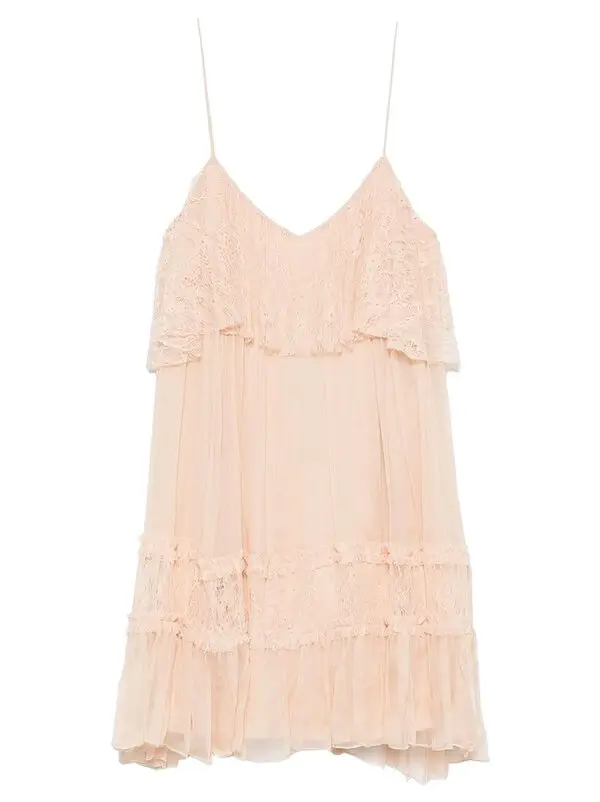 NISSA Lace Detail Silk Dress - Brown