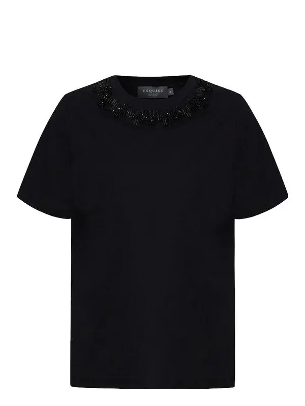 EXQUISE Regular Fit Cotton Knit T-shirt - Black