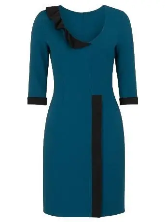 CONQUISTA Two Tone Felt Dress With Frill And Trim Detail - Blue