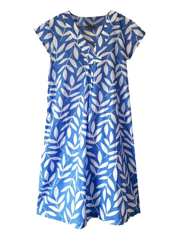 LIME TREE DESIGN Audrey Leaf Print Cotton Shift Dress - Blue