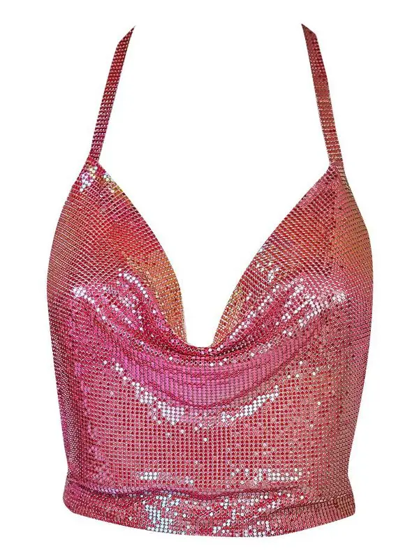 AULALA PARIS The Radiance Metallic Draped Halter Top - Red