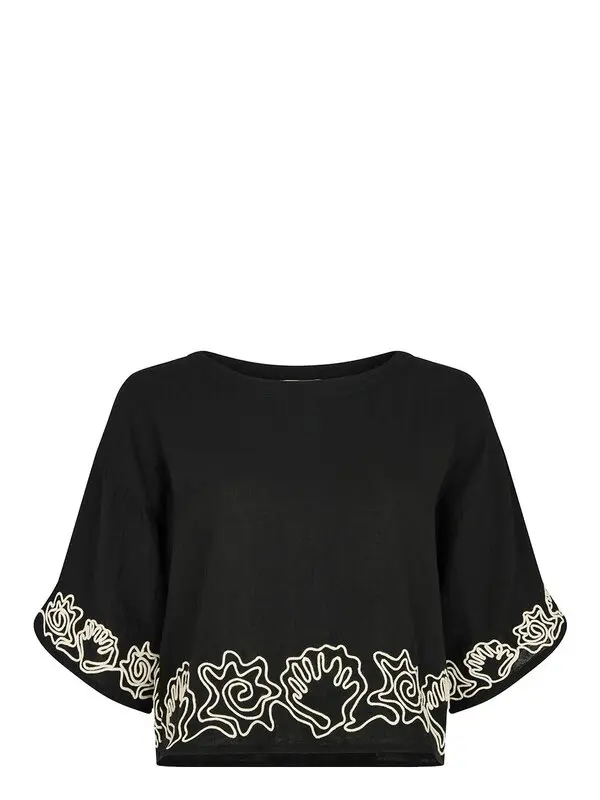 RAFFYA Milly Embroidered Blouse With Open Back - Black
