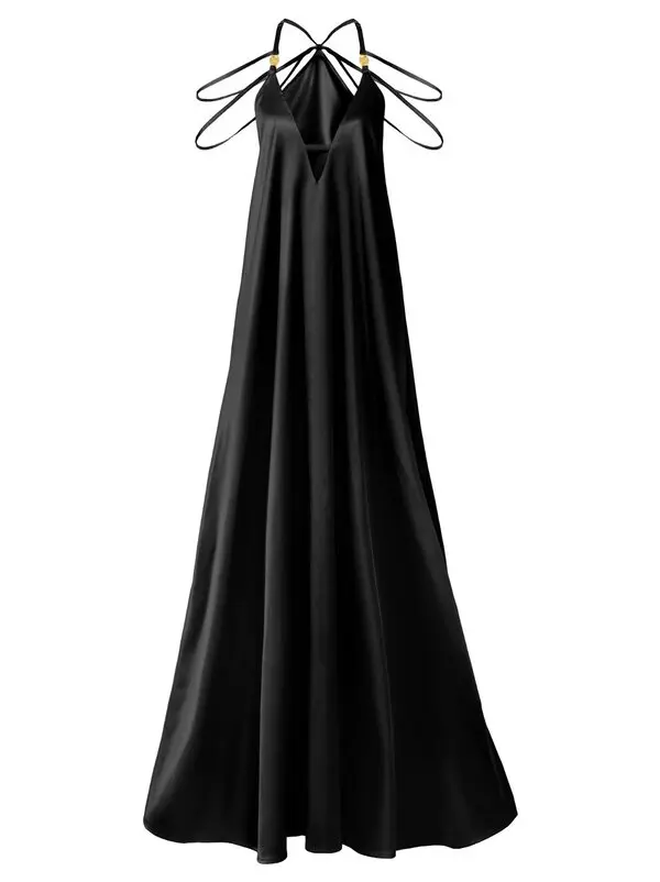 KARGEDE Satin Maxi Slip Gown - Black