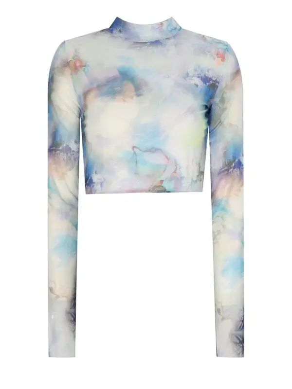 NO'DESIGN Sheer Turtleneck Crop Top - Blue