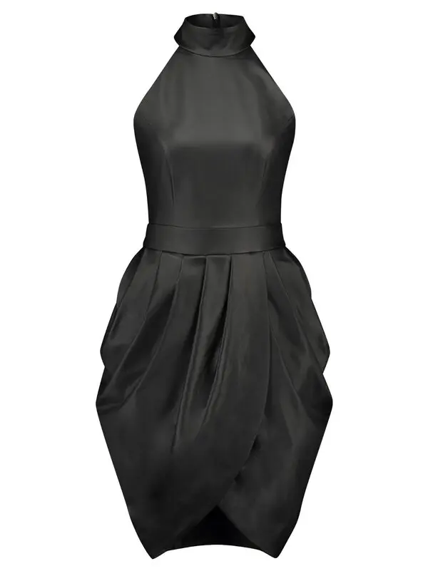 MONIQUE SINGH Faux Leather Halterneck Midi Dress - Black
