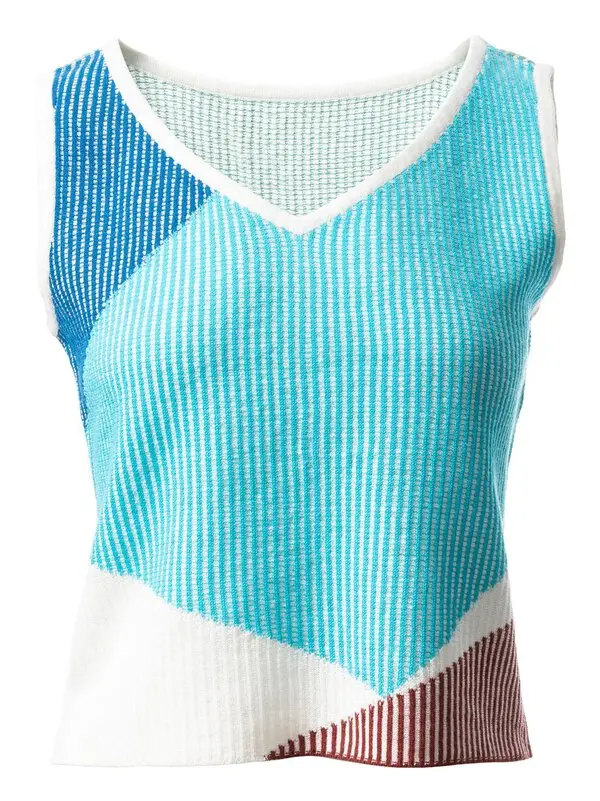FULLY FASHIONING India Knit Vest - Green/blue/white