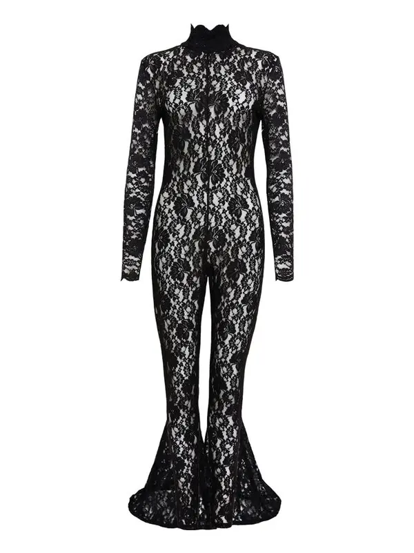 SARAH REGENSBURGER Wicked Lace Flared Catsuit - Black