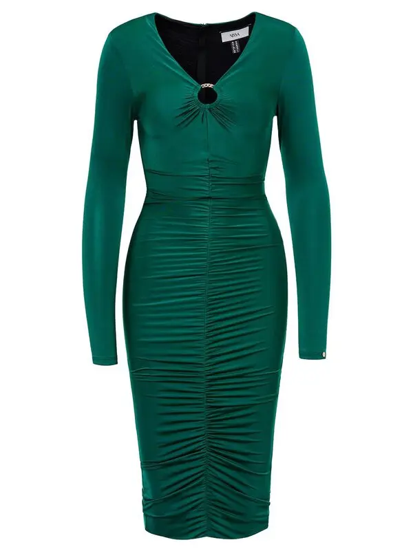 NISSA Bodycon Ruched Dress - Green