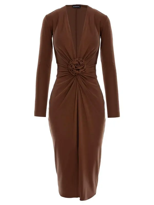 ROSERRY Mallorca Jersey Midi Dress With Rosette Detail - Brown