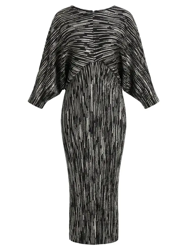 CY BOUTIQUE Metallic Print Pleated Maxi Dress - Silver