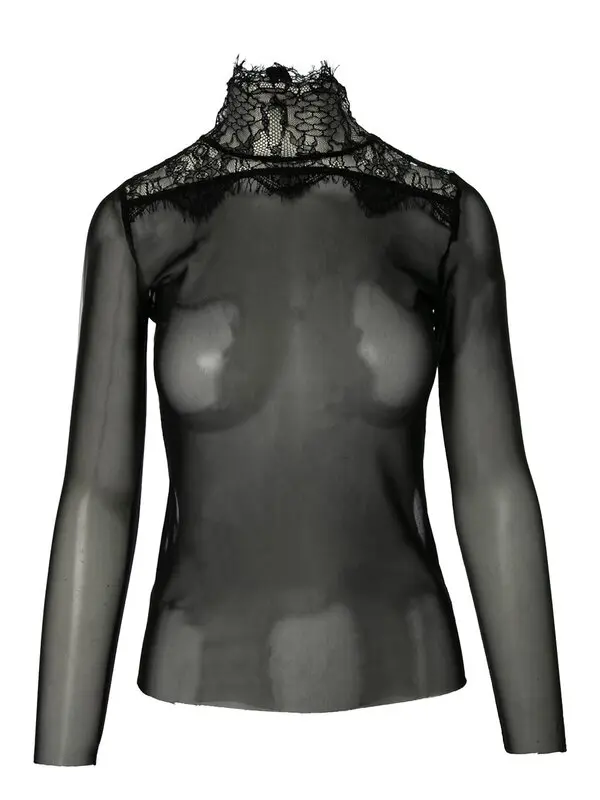 SILVIA SERBAN Tulle Blouse With Lace - Black