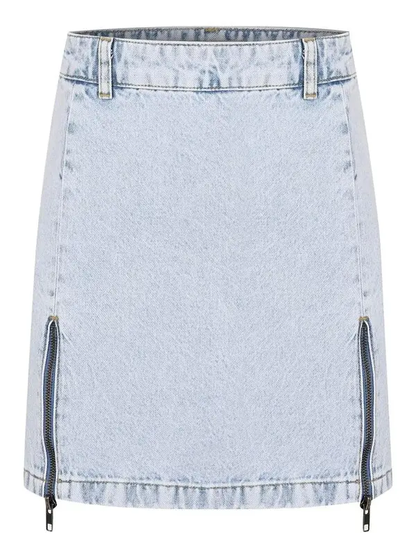 GOC DENIM Light Wash Zipper Detail Denim Mini Skirt - Blue