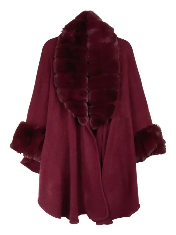 Saachi Faux Fur Trimmed Kimono - Red