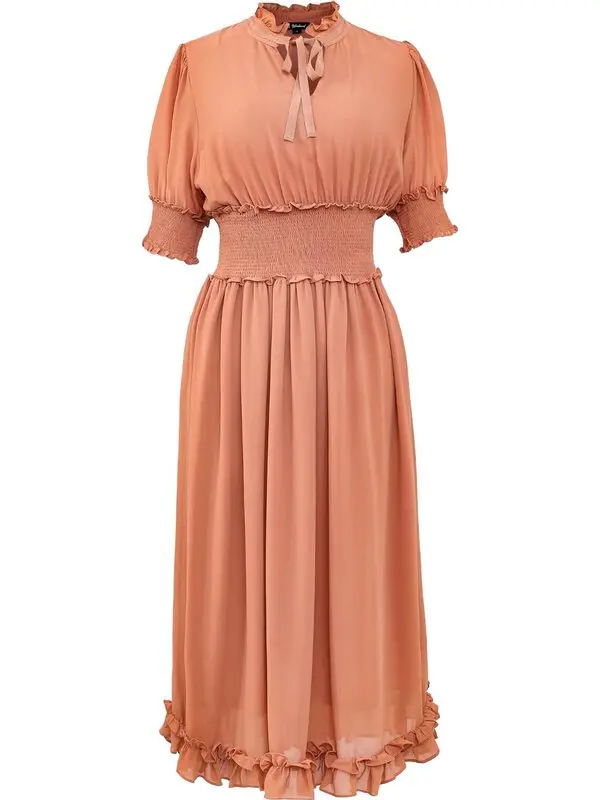 SMART AND JOY Chiffon Smocked Dress With Ruffles - Orange