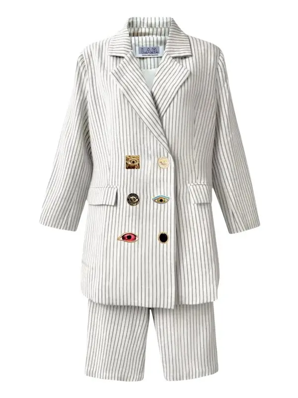LONDON ATELIER BYPRODUCT Striped Linen-blend Double-breasted Suit - White